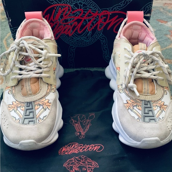 Versace | Shoes | Versace Cream And Pink Sneakers | Poshmark